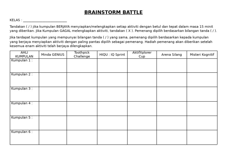 Borang Brainstorm Battle | PDF