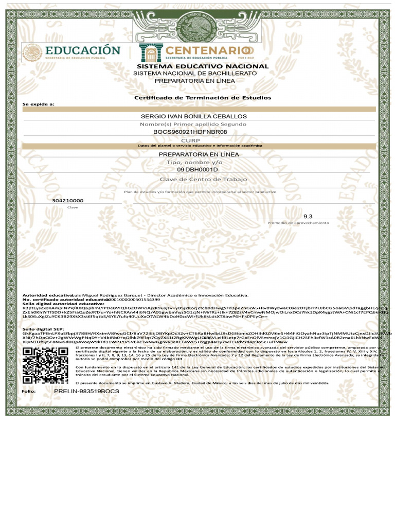 Certificado de Prepa Centenario Editable | PDF