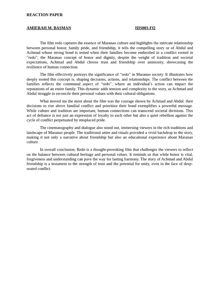 Maranao Culture in "Redo": Honor & Friendship | PDF