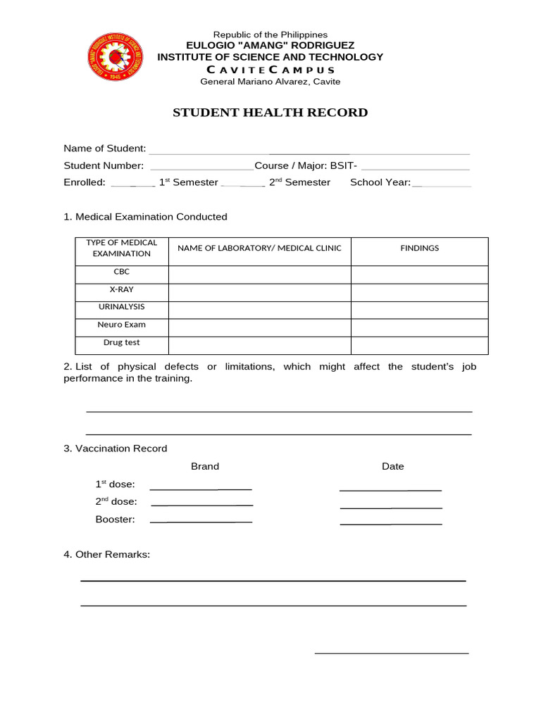 Student Health Record | PDF