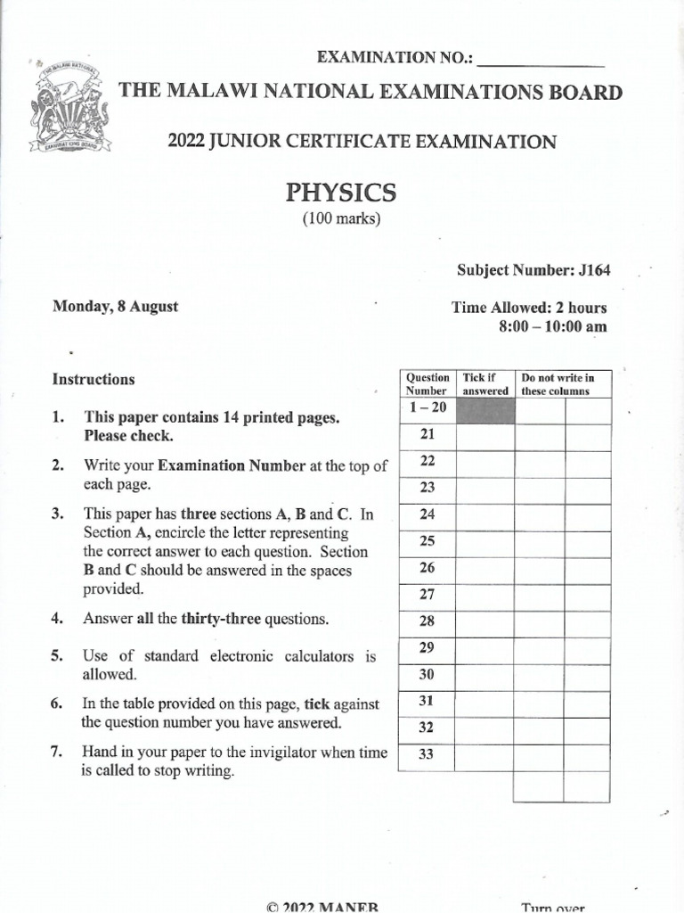 2022 Physics JC Maneb Paper | PDF