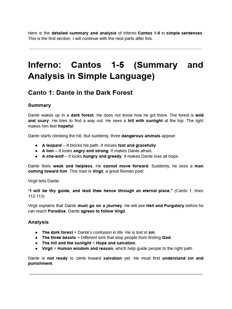 Inferno Cantos 1-5 Summary & Analysis | PDF | Inferno (Dante) | Divine ...
