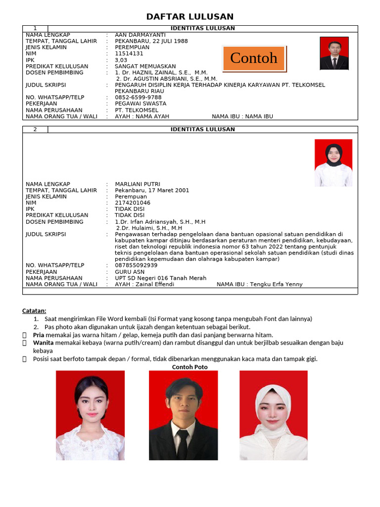 Daftar Lulusan dan Persyaratan Foto | PDF