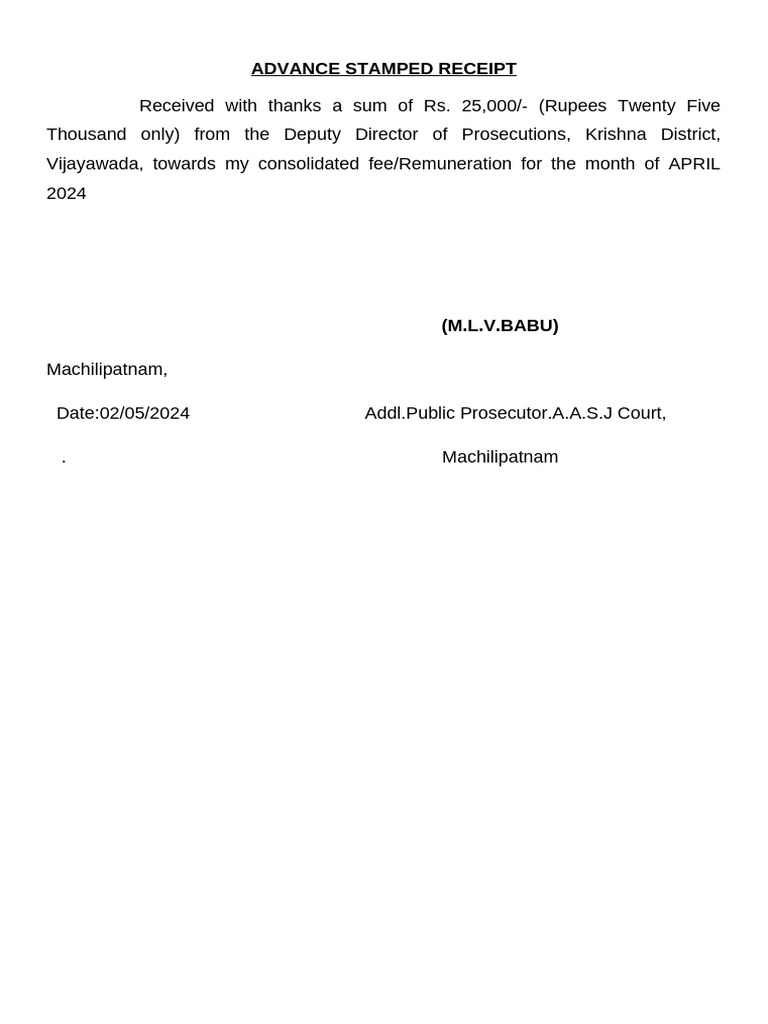 Advance Stamped Reciept | PDF