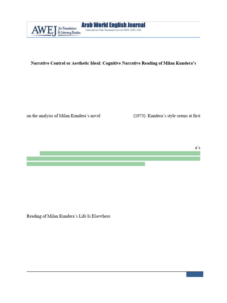 Cognitive Analysis of Kundera's Life Is Elsewhere | PDF | Narrative ...