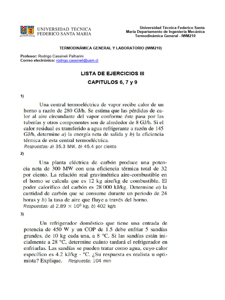 Ejercicios de Termodinámica IWM210 | PDF