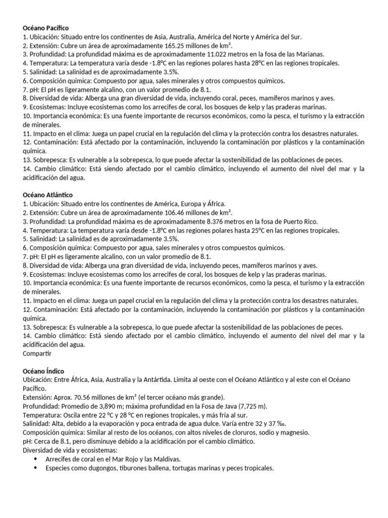 Informacion de Los Óceanos | PDF | Océanos | Mar