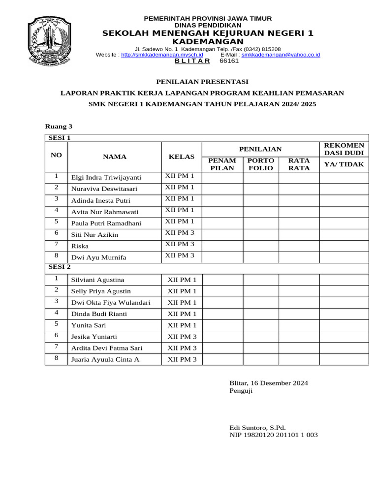 Form Penilaian Ruang 3 | PDF