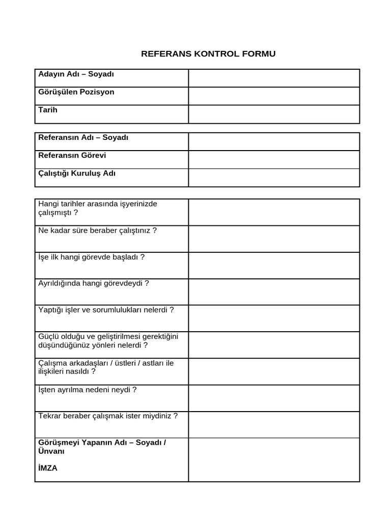 Referans Kontrol Formu | PDF