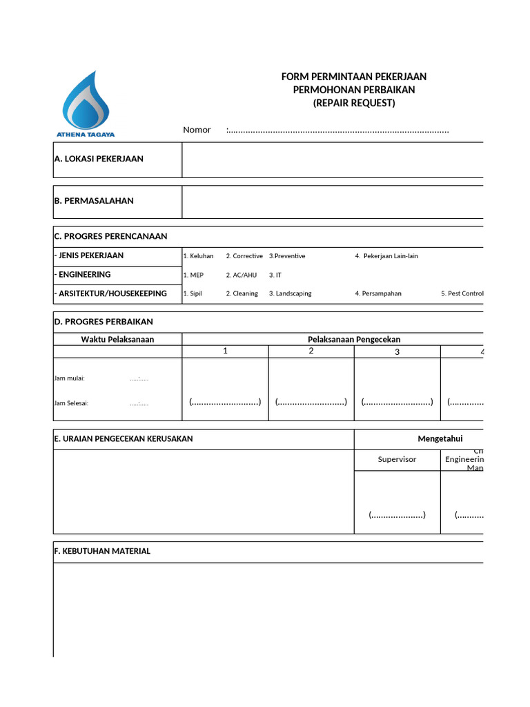 Formulir Permintaan Perbaikan Pekerjaan | PDF
