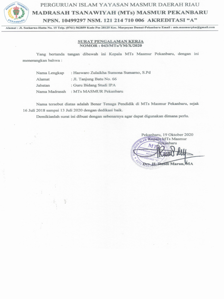 Pengalaman Kerja Zula | PDF