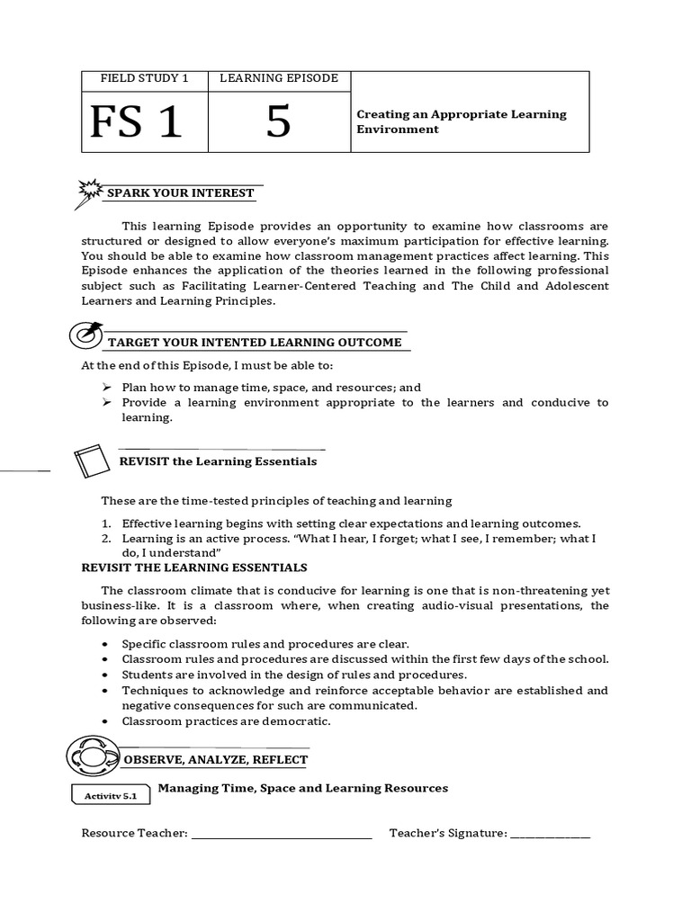 5 Creating An Appropriate Learning Environment | PDF | Learning ...
