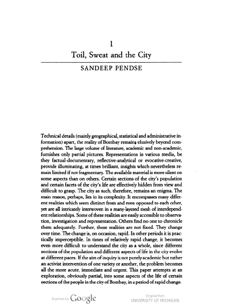 Toil Sweat and the City | PDF