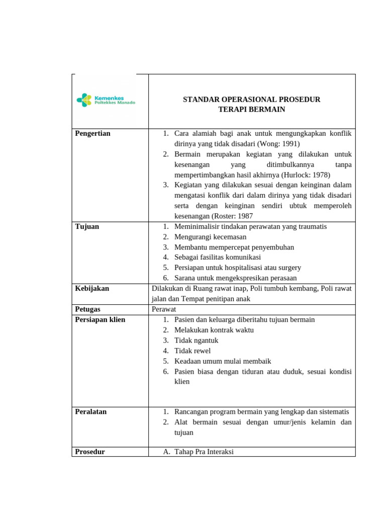 SOP Terapi Bermain untuk Anak | PDF