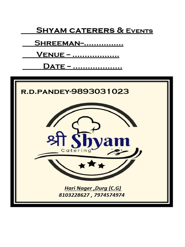 Shyam Caterers NEW Demo Menu | PDF | Drink | Lunch