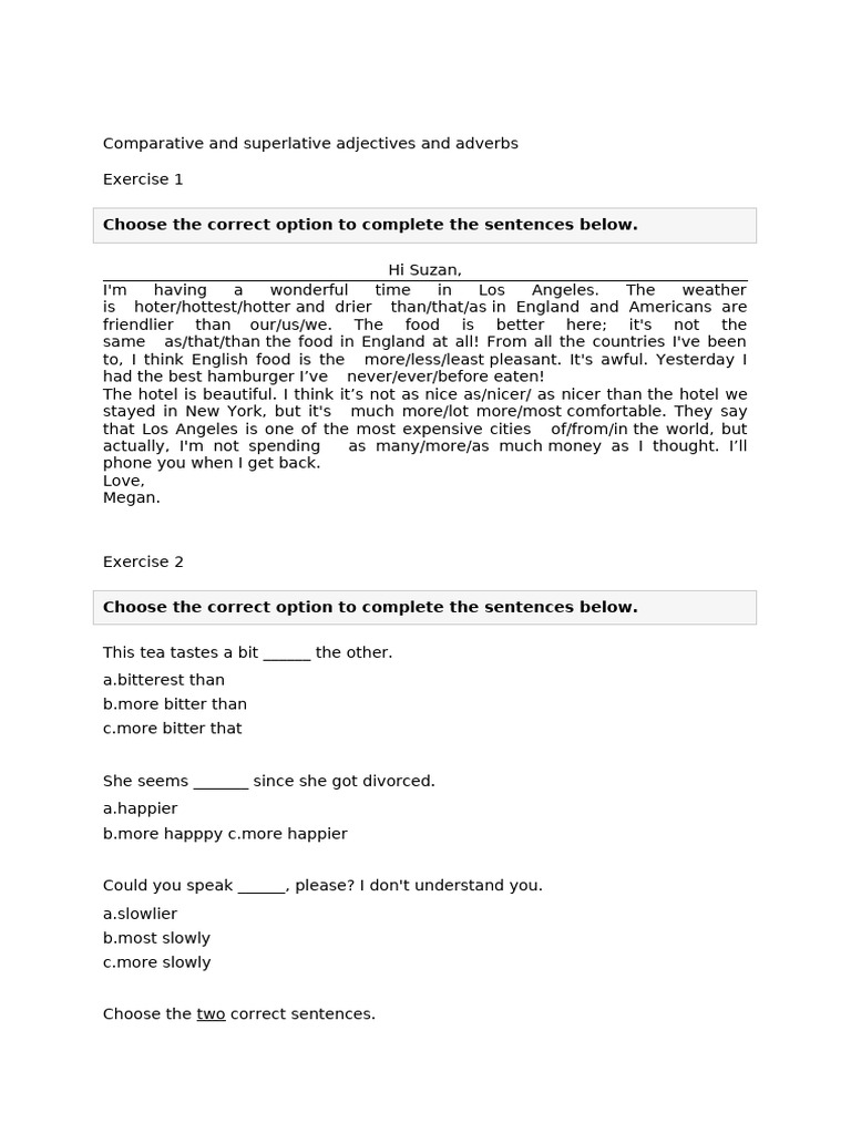 Comparative and superlative adjectives and adverbs | PDF