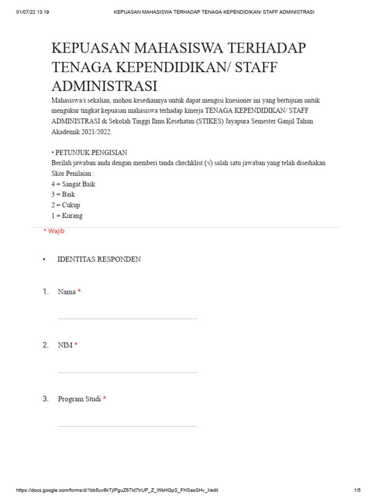 Kuesioner Kepuasan Mahasiswa STIKES | PDF