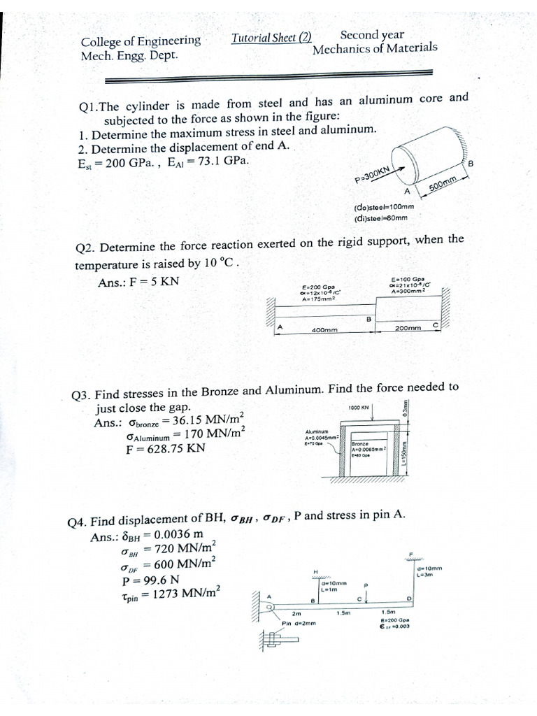 Sheet2 Mechanical of Materials | PDF