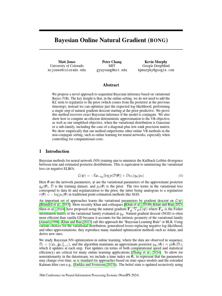 Bayesian Online Natural Gradient (BONG) | PDF | Bayesian Inference | Normal Distribution