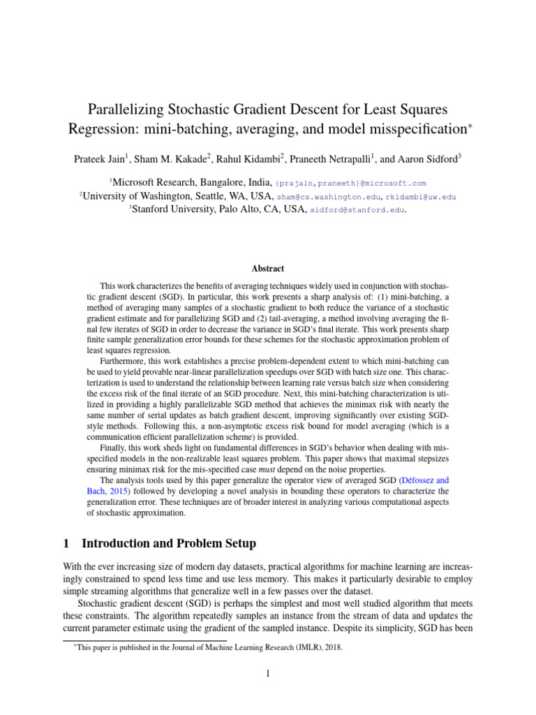 Parallelizing Stochastic Gradient Descent for Least Squares Regression mini-batching, averaging ...