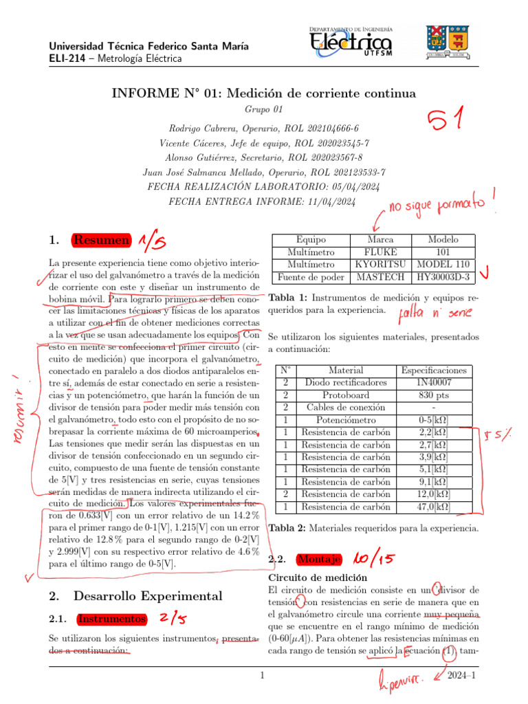 Informe1 Grupo1 Rev | PDF | Resistencia Eléctrica y Conductancia | Resistor