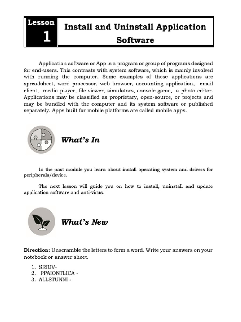 Lesson 1 - Install and Uninstall Application Software | PDF