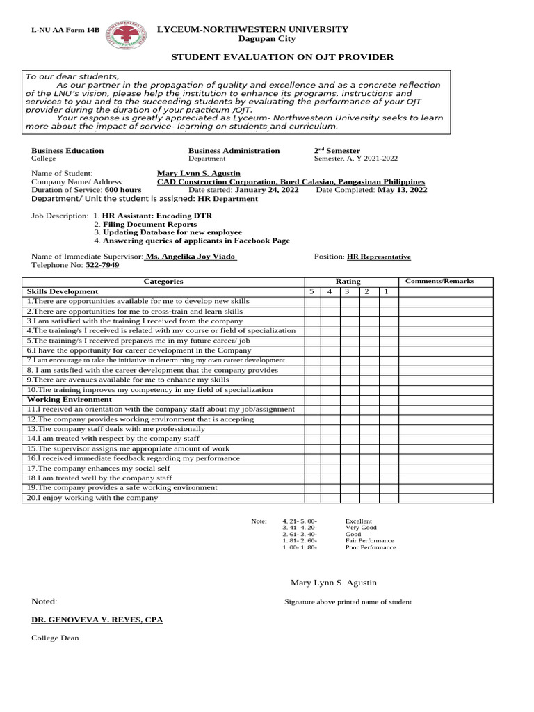 OJT Evaluation for HR Assistant Role | PDF