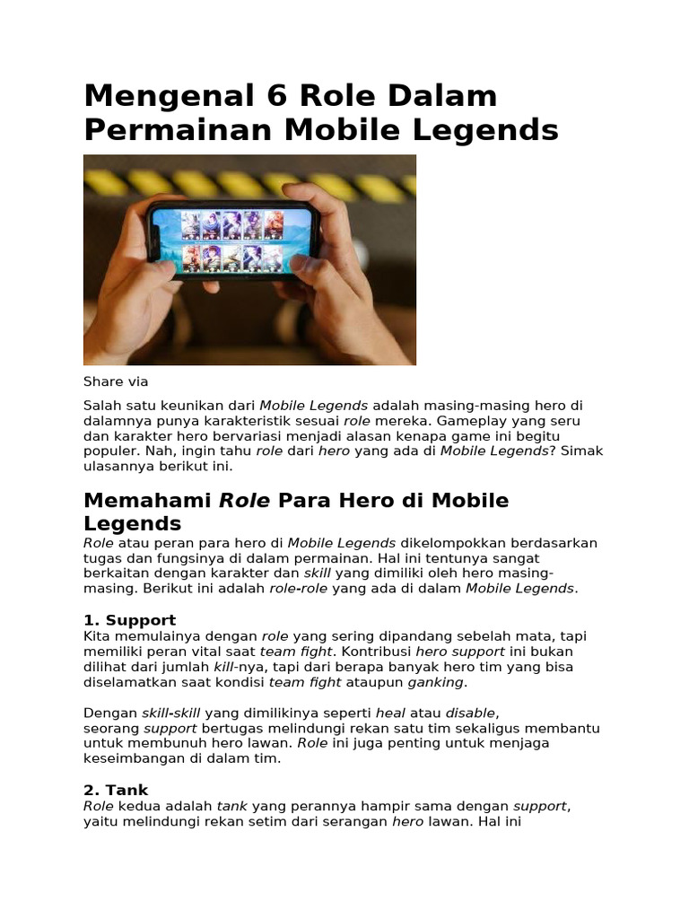 Panduan Role Mobile Legends | PDF