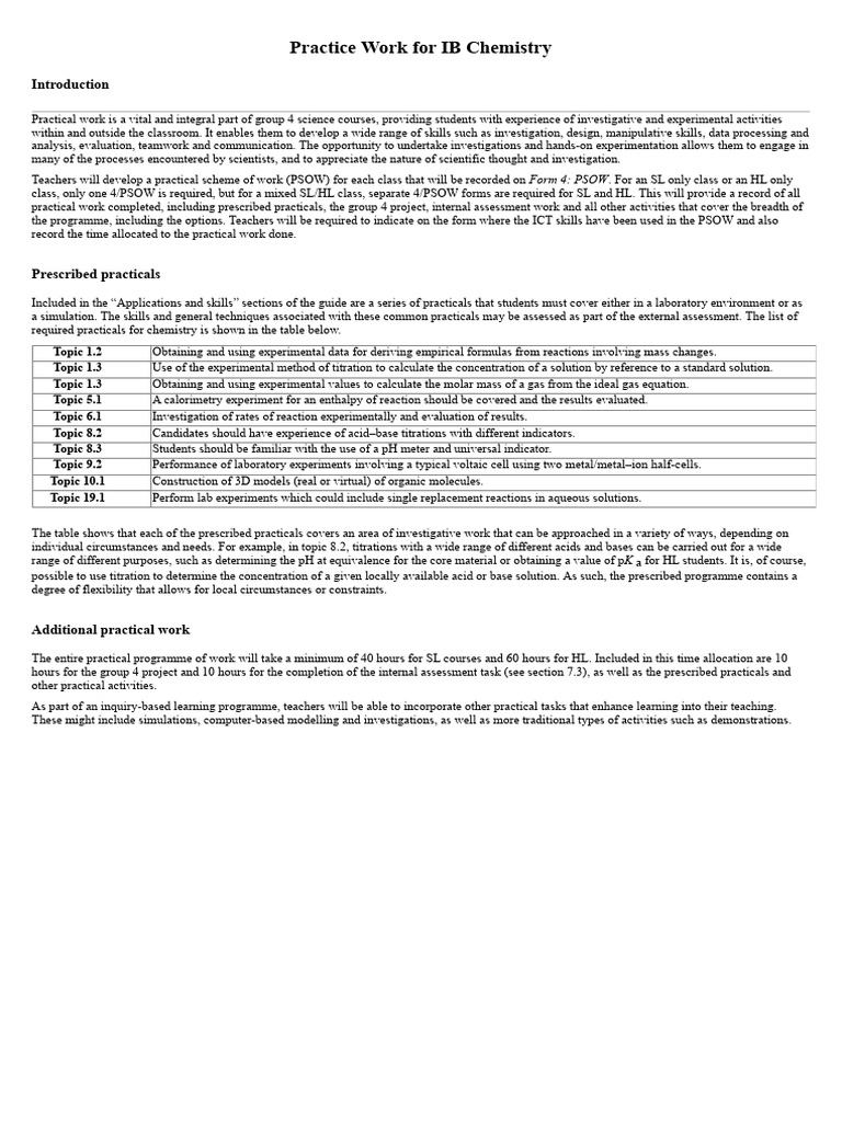 Practical Work For IB Chemistry | PDF | Ph | Titration