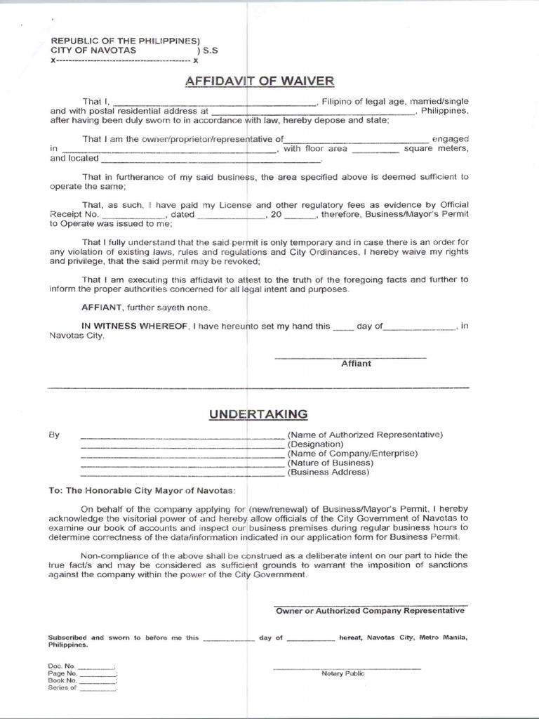 Business Application - AFFIDAVIT OF WAIVER | PDF