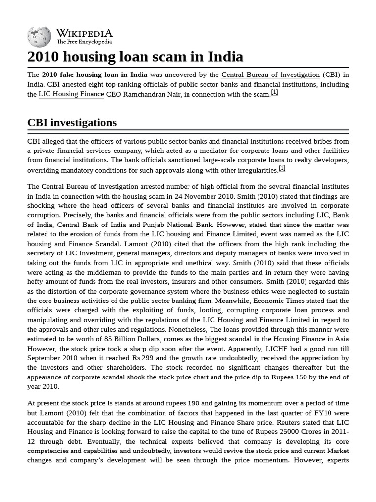 2010 LIC Housing Finance Scam Overview | PDF | Economies | Financial ...