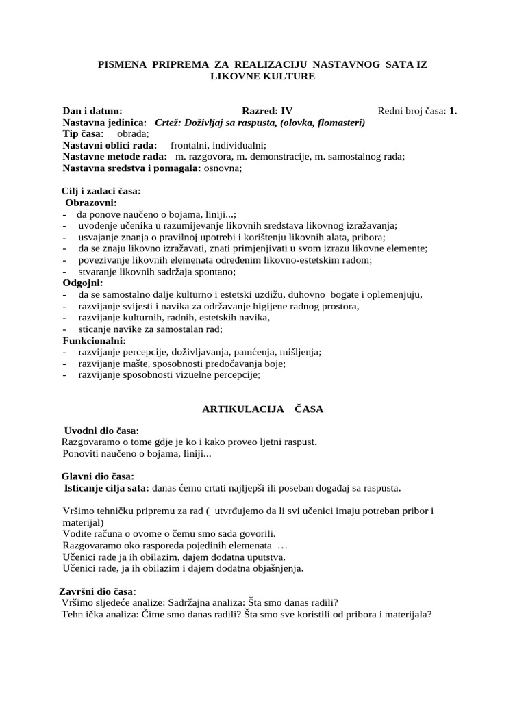 Doživljaj Sa Ljetnog Raspusta | PDF