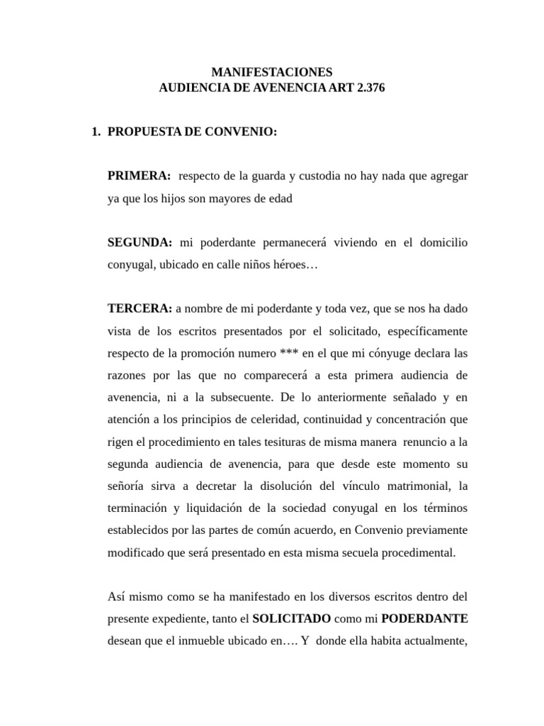 MANIFESTACIONES audiencia de avenencia ricar | PDF