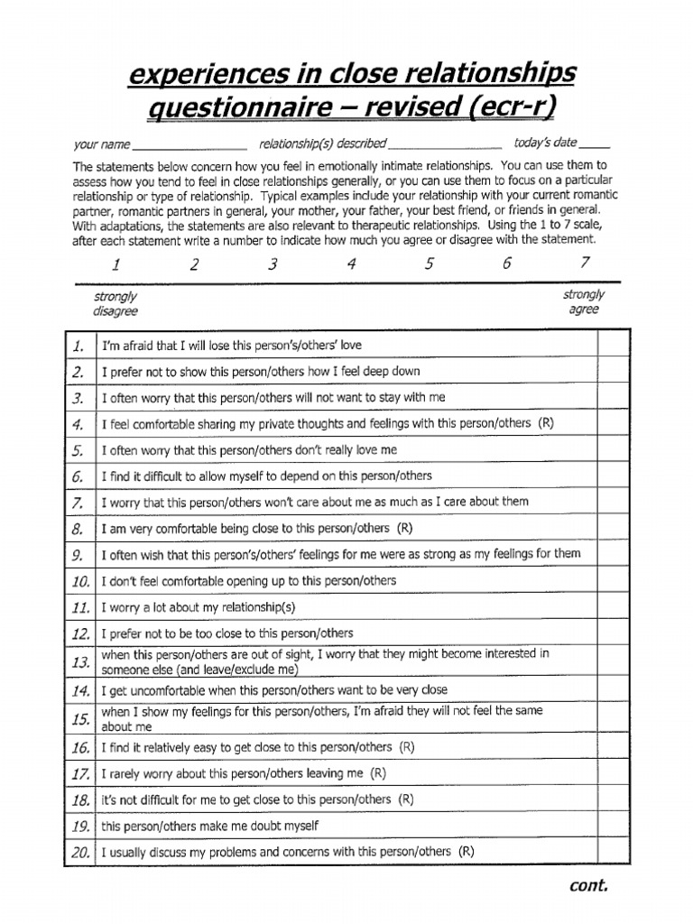 Experiences in Close Relationships | PDF | Attachment Theory | Self ...