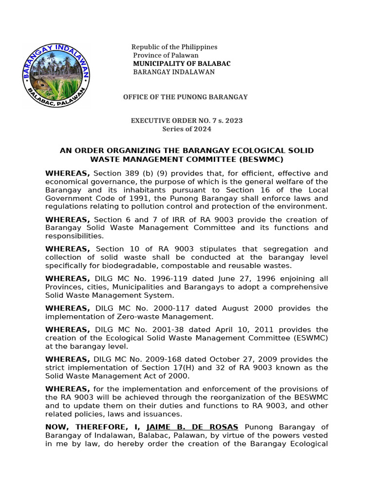 Organizing Barangay Waste Management Committee | PDF | Waste Management ...