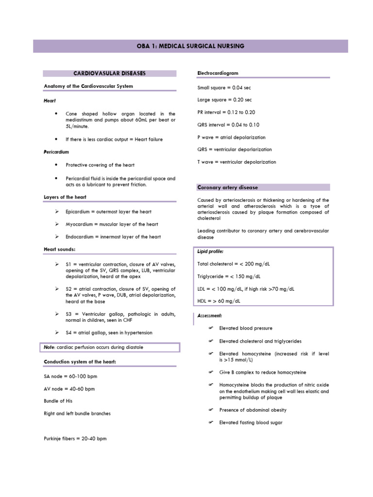 Oba 1 - Medical Surgical Nursing (Cardiovascular and Respiratory) | PDF ...