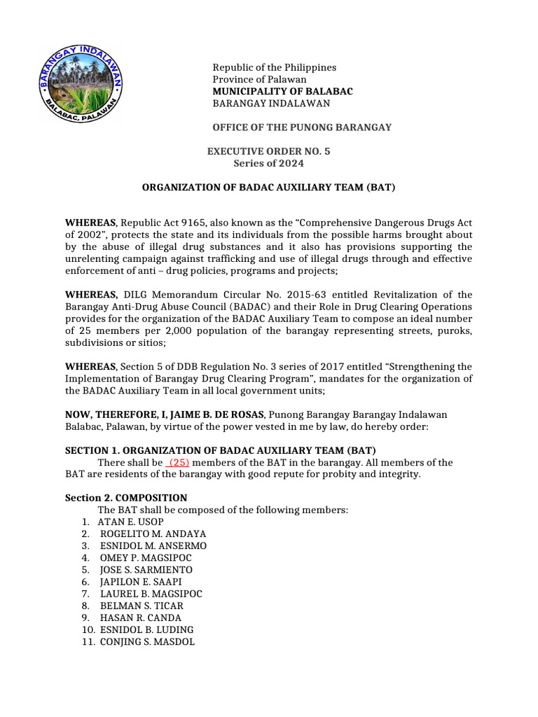Balabac BADAC Auxiliary Team Formed | PDF | Psychoactive Drugs | Justice