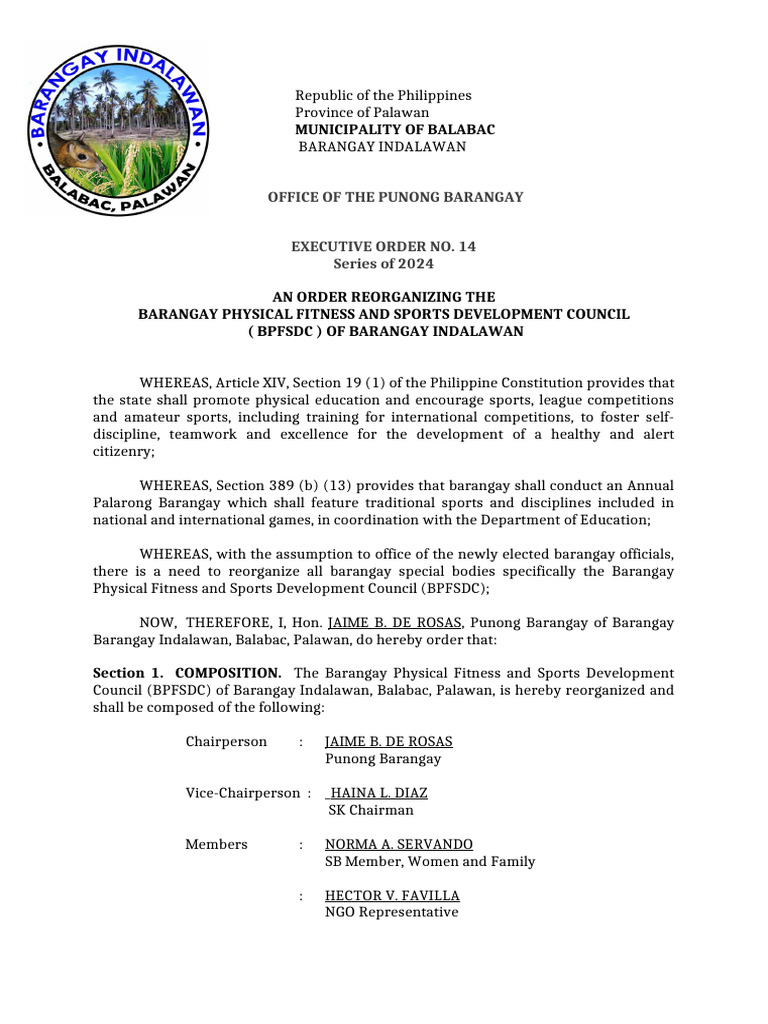Barangay Physical Fitness and Sports Development Council | PDF | Government