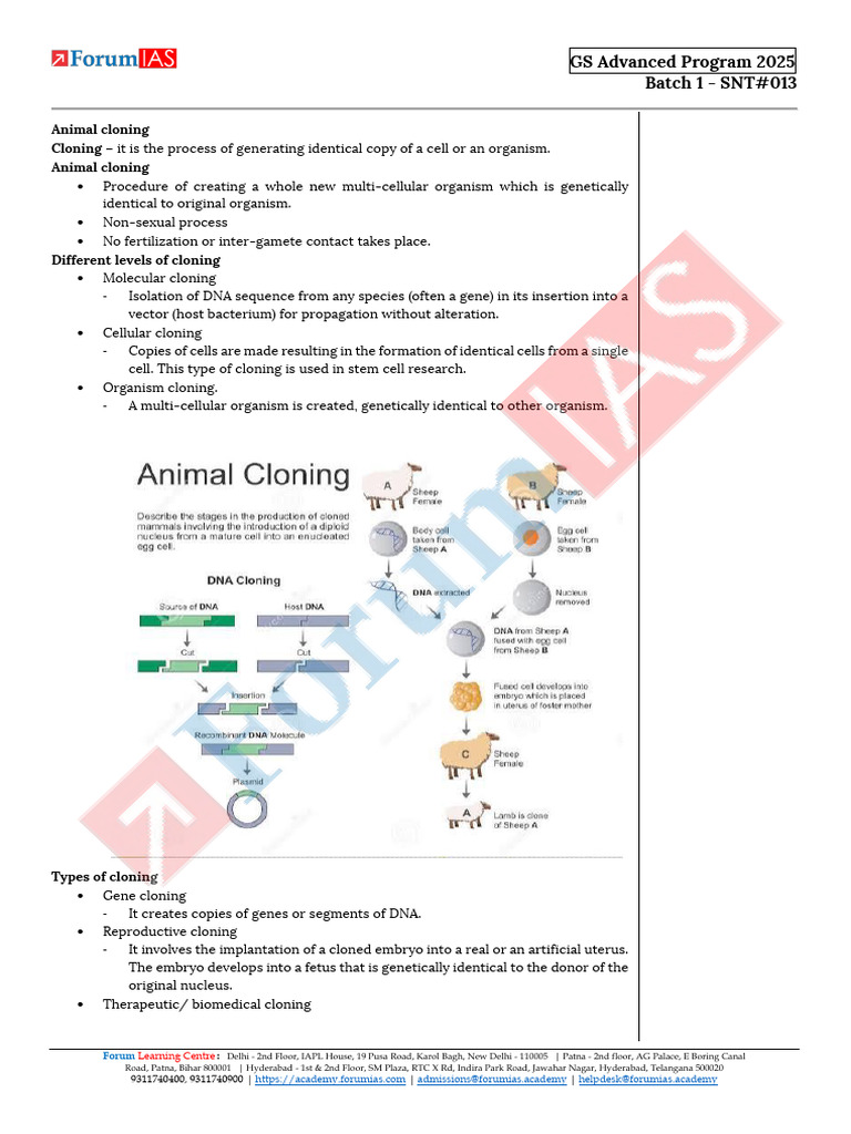 Overview of Animal Cloning Techniques | PDF | Cloning | Biology