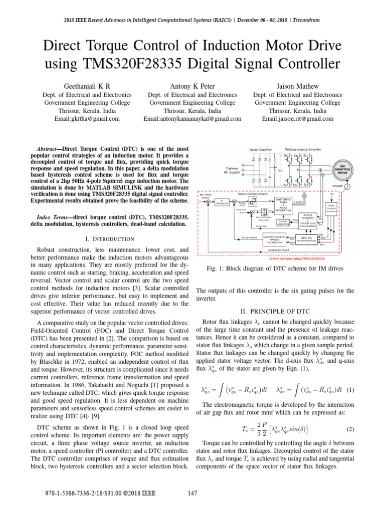 Direct Torque Control Of Induction Motor Drive Using Tms320f28335