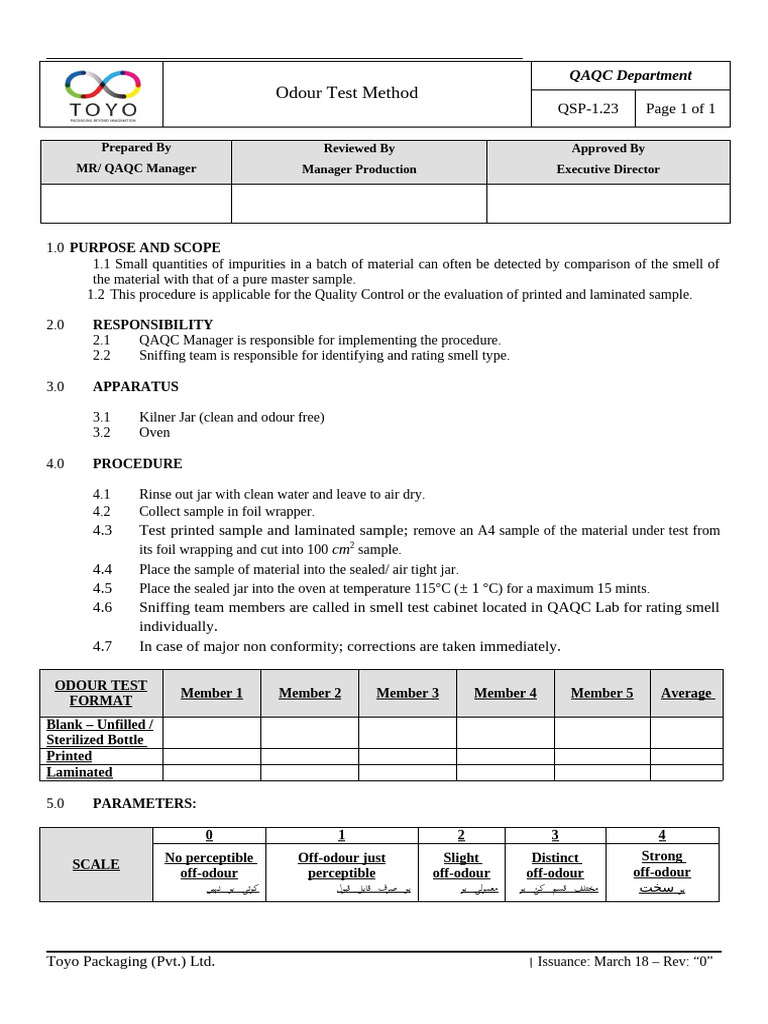Marathi Odour Test Procedure | PDF