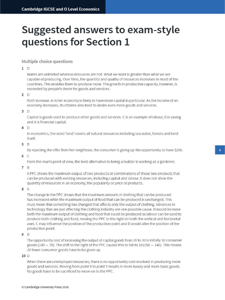 IGCSE Economic Coursebook Answer | PDF