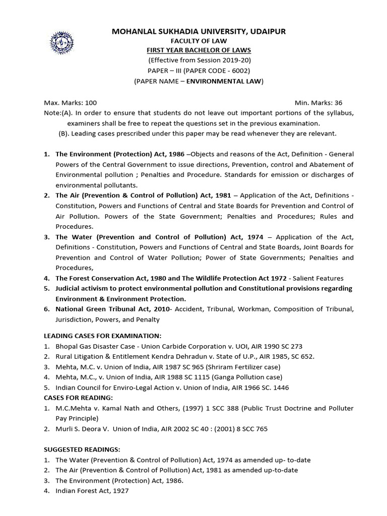 Environmental Law Syllabus Overview | PDF | Environmental Law | Public Law