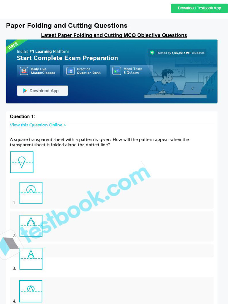 MCQ On Paper Folding and Cutting 5eea6a0e39140f30f369e46c | PDF