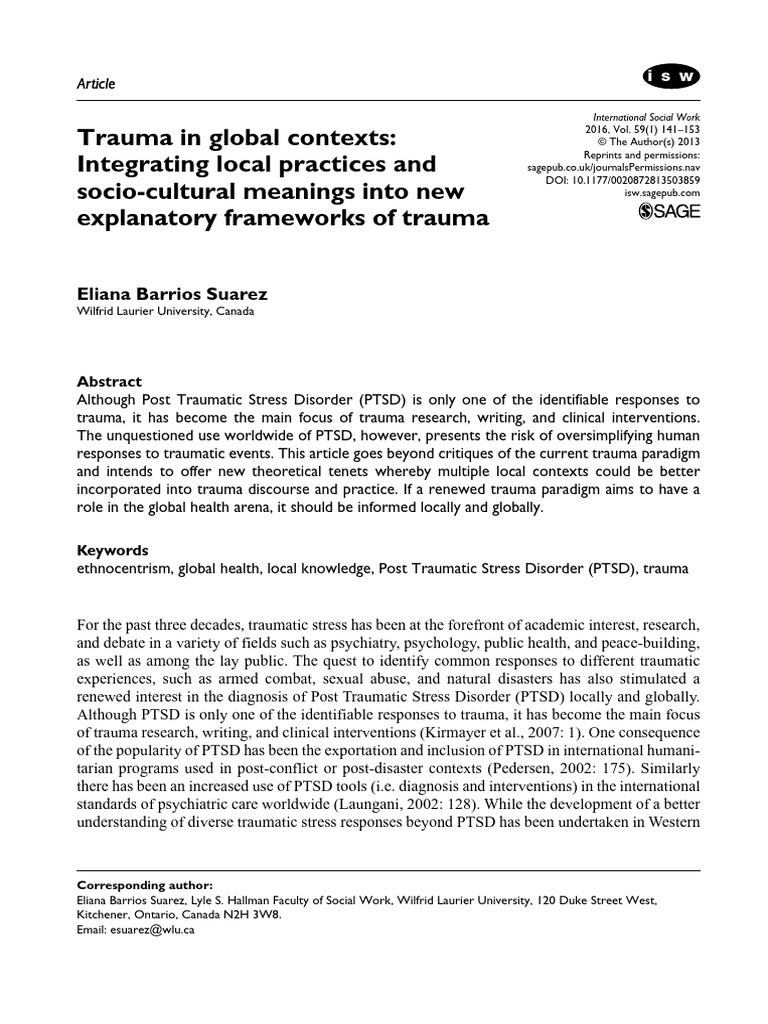 Trauma in global contexts: Integrating local practices and socio-cultural meanings into new ...