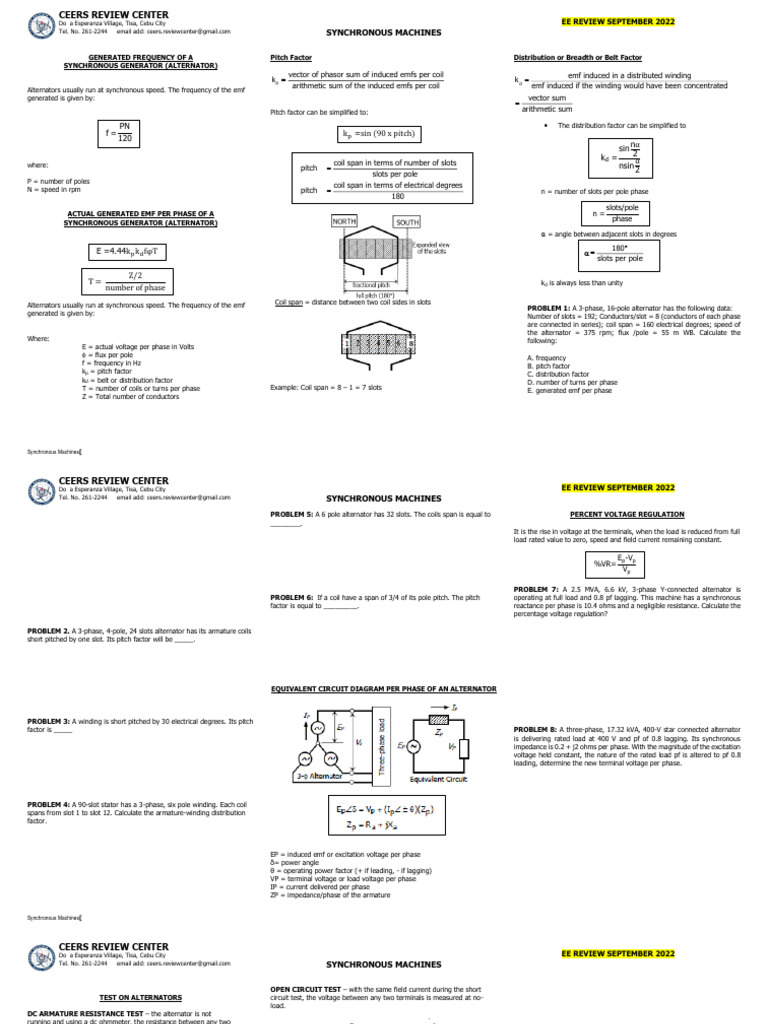 Synchronous Machines HANDOUT | PDF | Electric Motor | Inductor