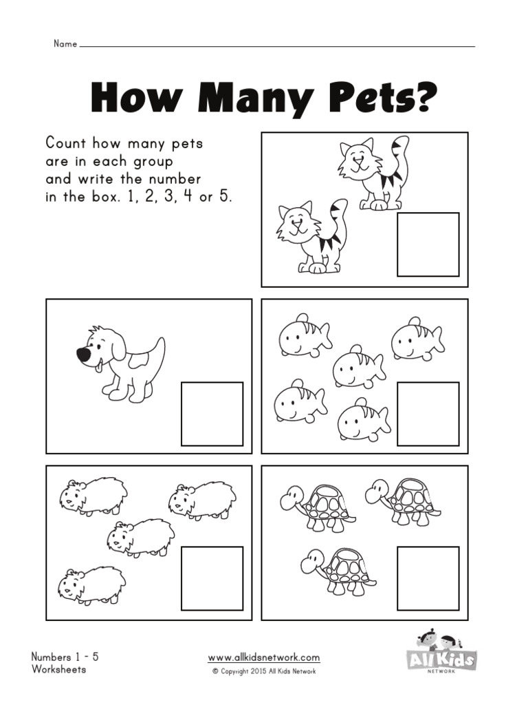 Pet Counting Worksheet for Kids | PDF