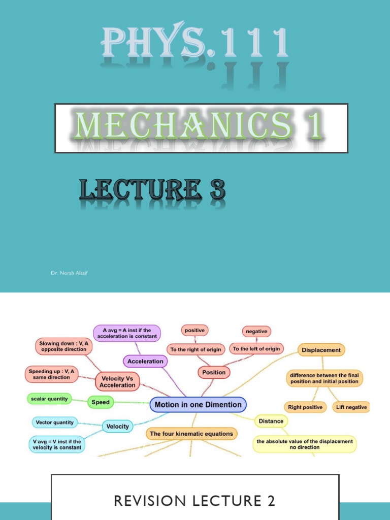Phys111.Lect 3-Dr. Norah Alsaif-1 | PDF | Acceleration | Velocity