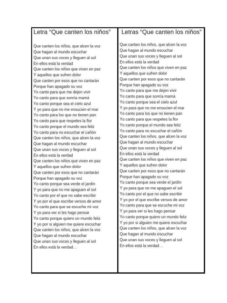 Letra de "Que canten los niños" | PDF | Música grabada