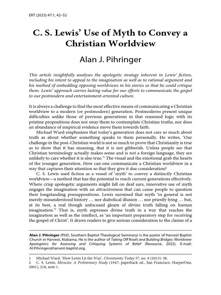 (기독교전문대학원) Pihringer, Alan J. (2023) C. S. Lewis' Use of Myth to Convey ...